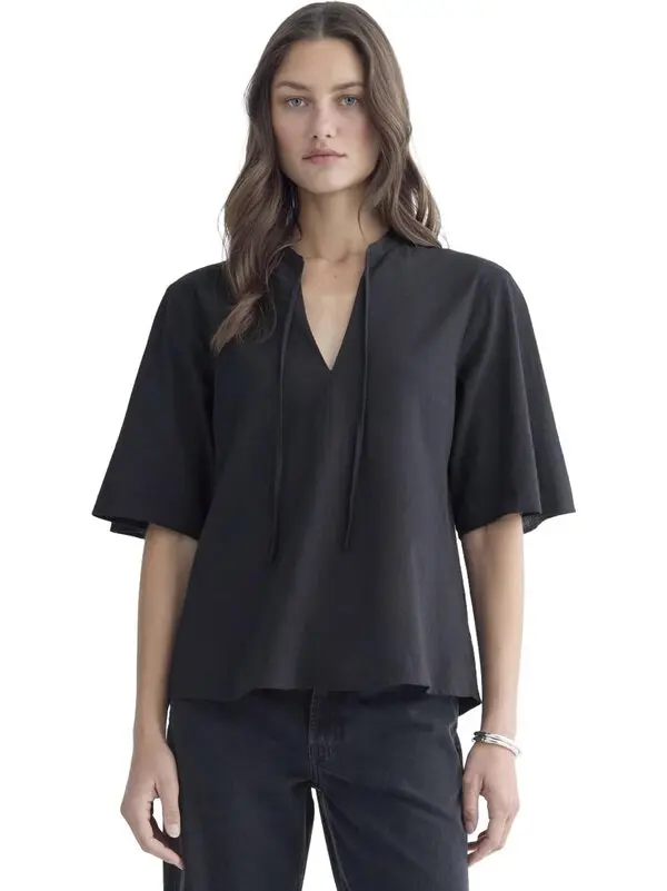 Everlane Gauze Tie-front Shirt - Black