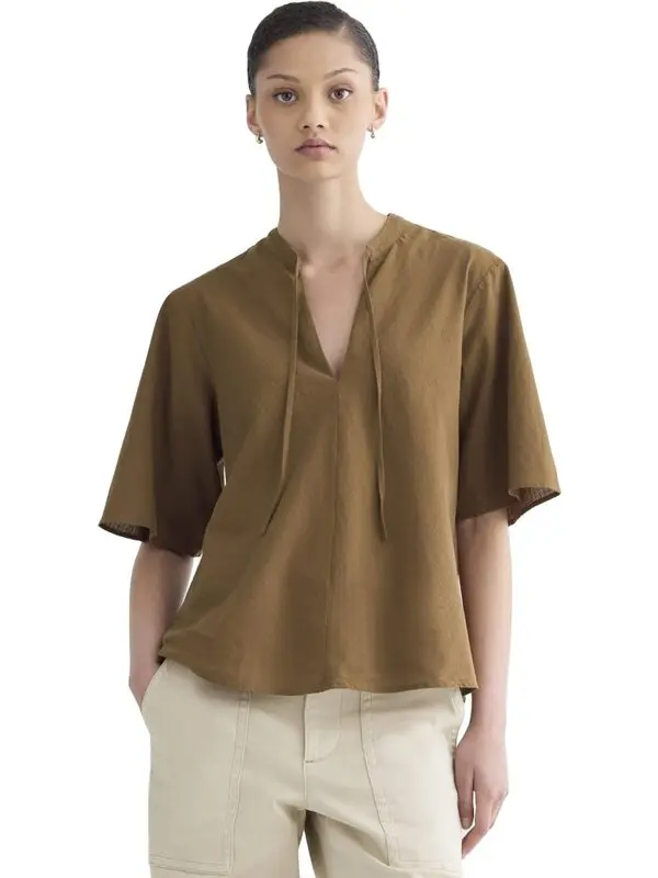 Everlane Gauze Tie-front Shirt - Toffee