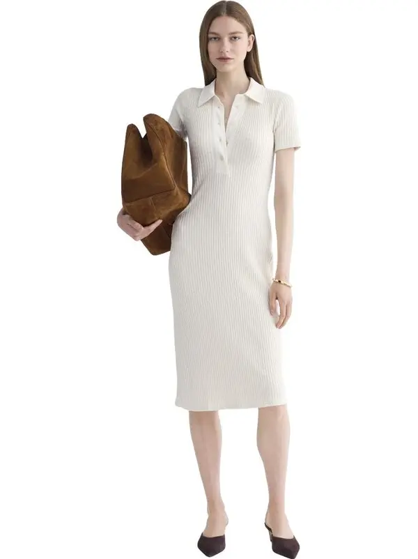 Everlane Cozy Rib Polo Midi Dress - Bone