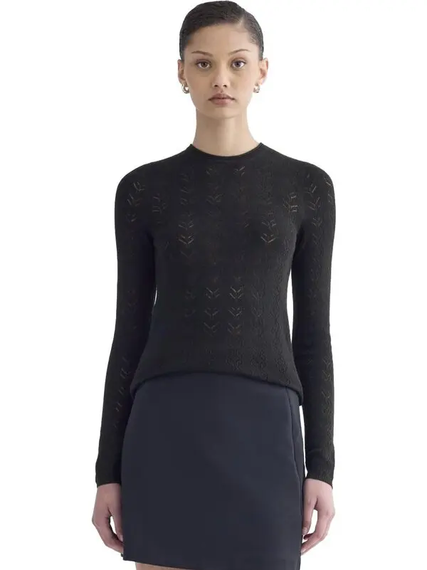 Everlane Pointelle Crew Neck Sweater - Black
