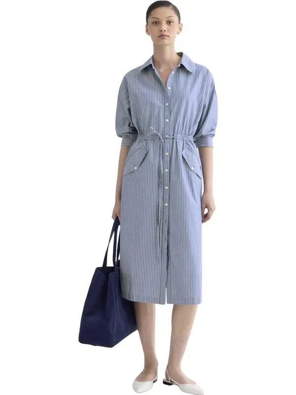 Everlane Drawcord Shirtdress - Mazarine Blue/optic White