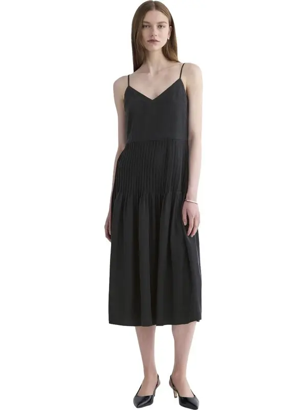 Everlane Pleated Slip Midi Dress - Black