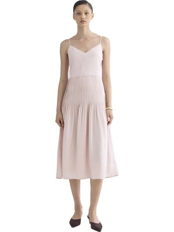 Everlane Pleated Slip Midi Dress - Soft Rose