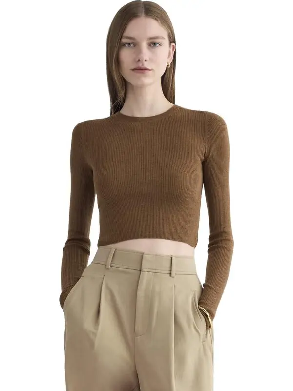 Everlane Cropped Crew Neck Sweater - Heathered Toffee
