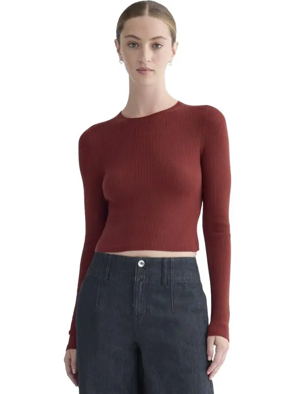 Everlane Cropped Crew Neck Sweater - Merlot