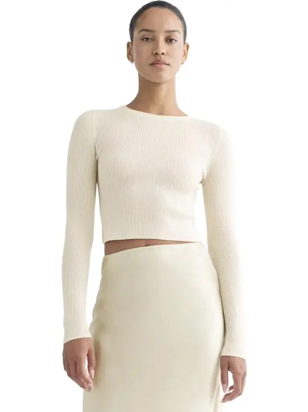 Everlane Cropped Crew Neck Sweater - Parchment