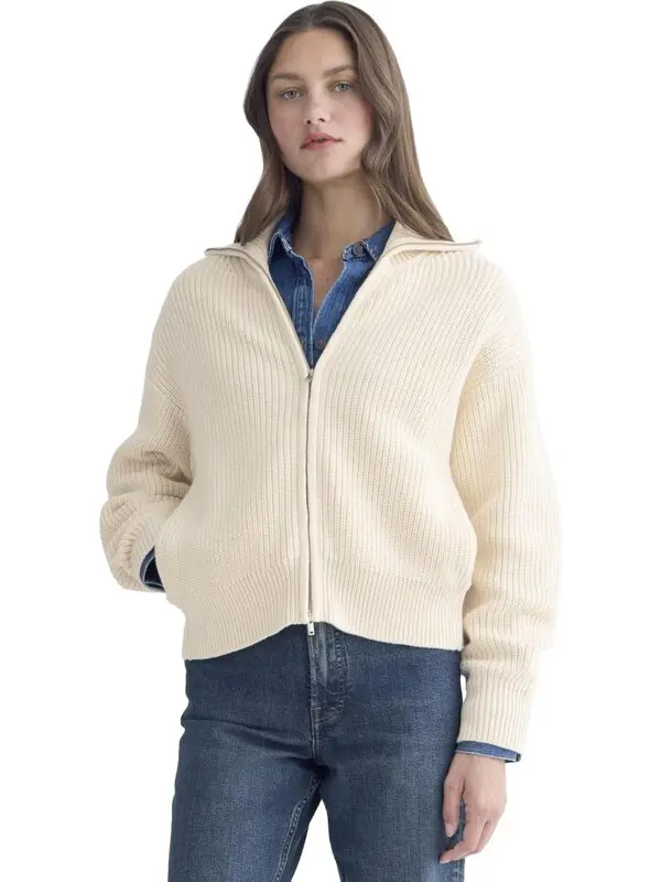 Everlane Full-zip Sweater In Everyday Cotton - Canvas