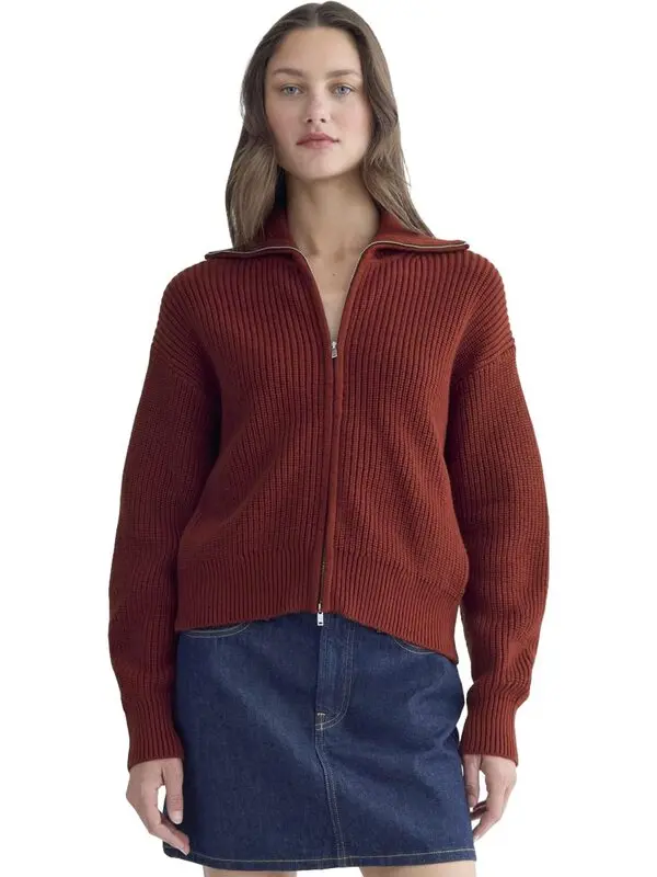 Everlane Full-zip Everyday Cotton Sweater - Merlot
