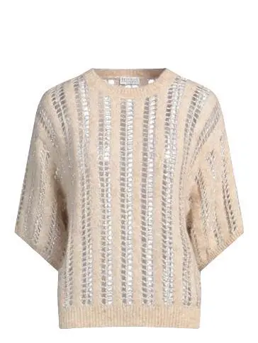 Brunello Cucinelli Open-knit Sweater With Appliqués And Sequins - Beige