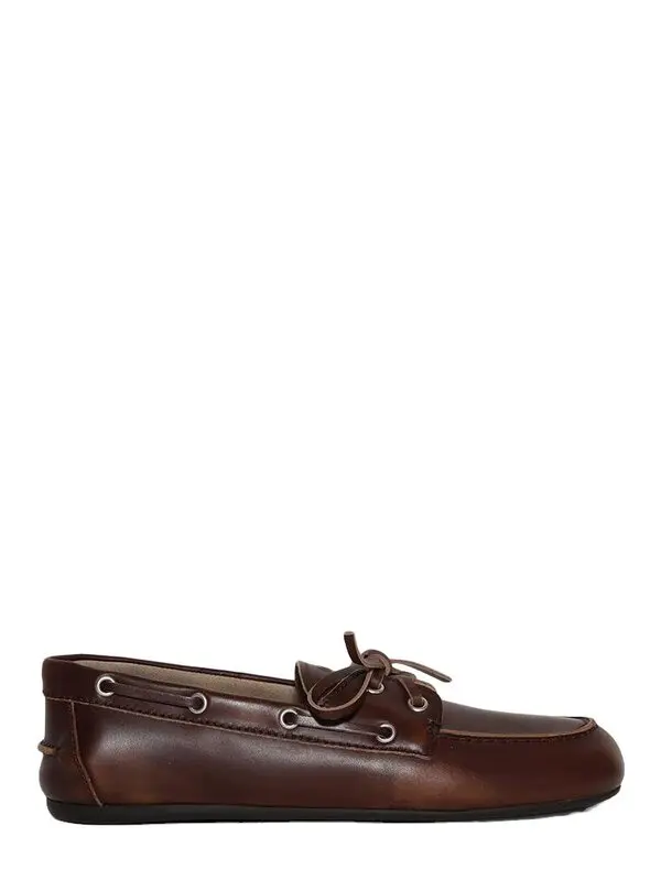 Miu Miu Bleached Leather Boat Loafers - Brown
