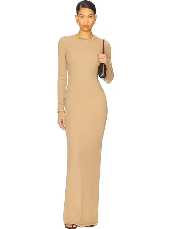Eterne Long Sleeve Crewneck Maxi Dress - Taupe