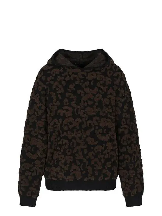 Emporio Armani Leopard Jacquard Virgin Wool Hooded Jumper - Black