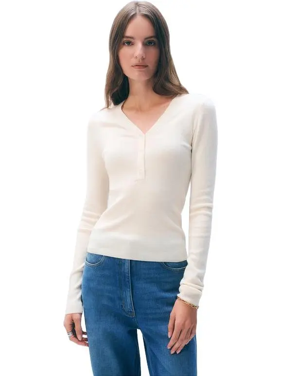 WHITE & WARREN Superfine Cashmere Blend Henley - White