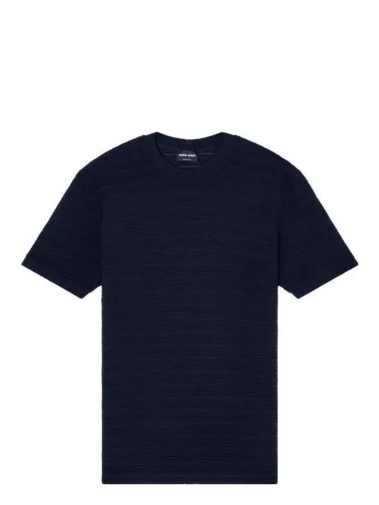 Giorgio Armani Wool Jersey Crew-neck T-shirt With A Striped Motif - Blue