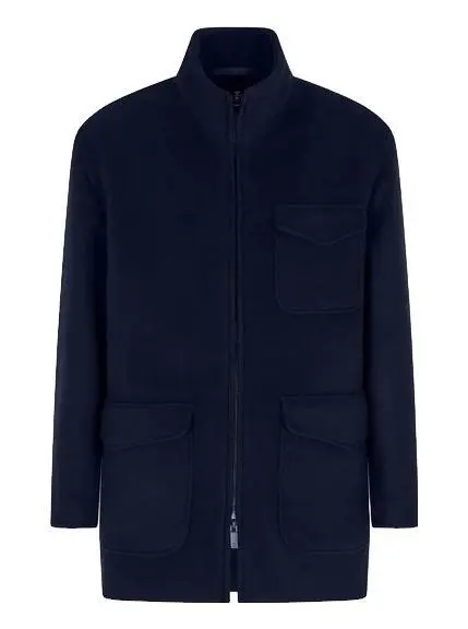 Giorgio Armani Pea Coat In Virgin Wool And Cashmere Cloth - Blue