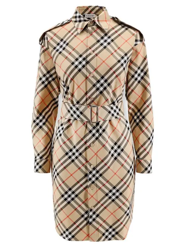 Burberry Check Print Cotton Shirt Dress - Beige