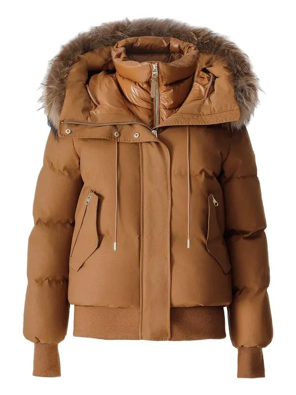 Mackage Nefi-f Down Bomber Jacket With Fur Trim - Earth Brown