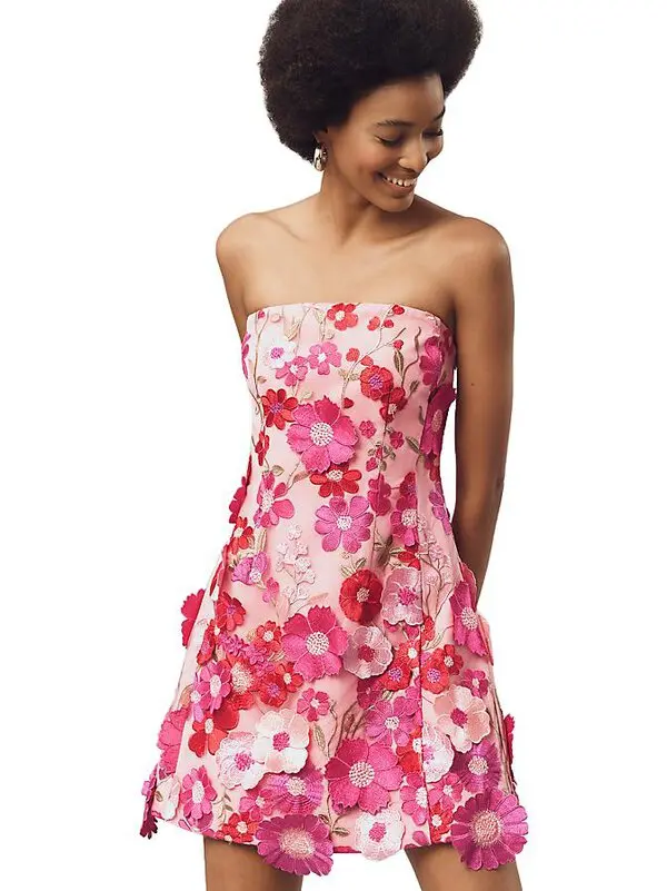 Endless Rose Strapless Flower Appliqué Mini Dress - Pink