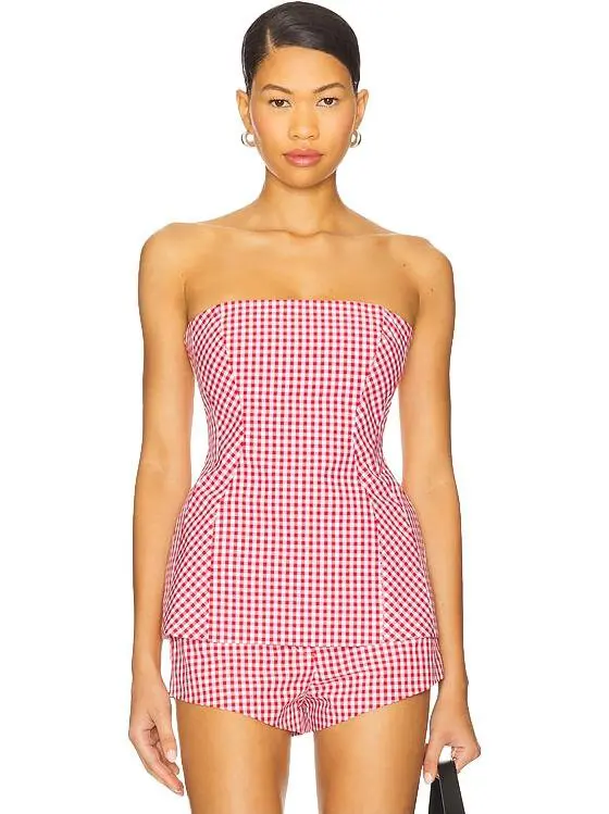 Amanda Uprichard Strapless Gingham Top - Red