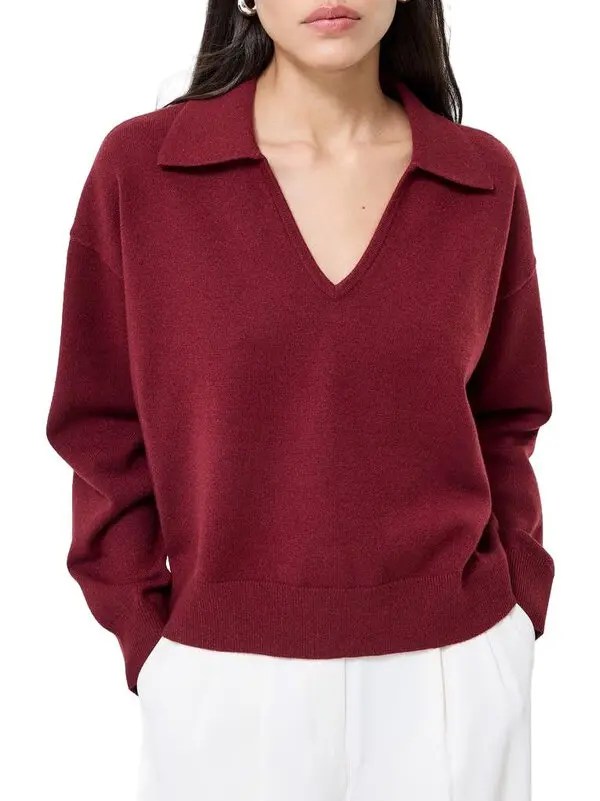 French Connection Sloane Johnny Collar Pullover - 50-cabernet