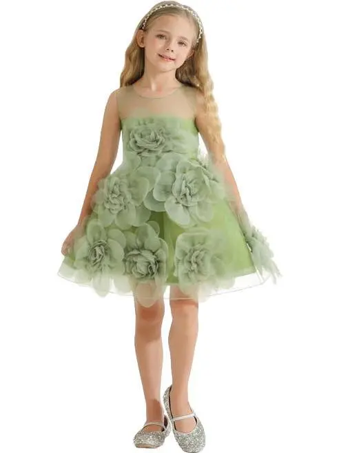 TULLEEN Floral Blooming Flowers Dress - Green