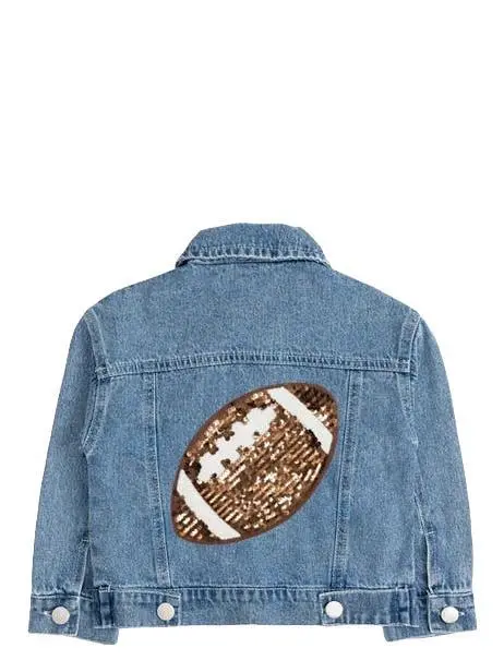 SWEET WINK Game Day Football Sequin Patch Jacket - Denim