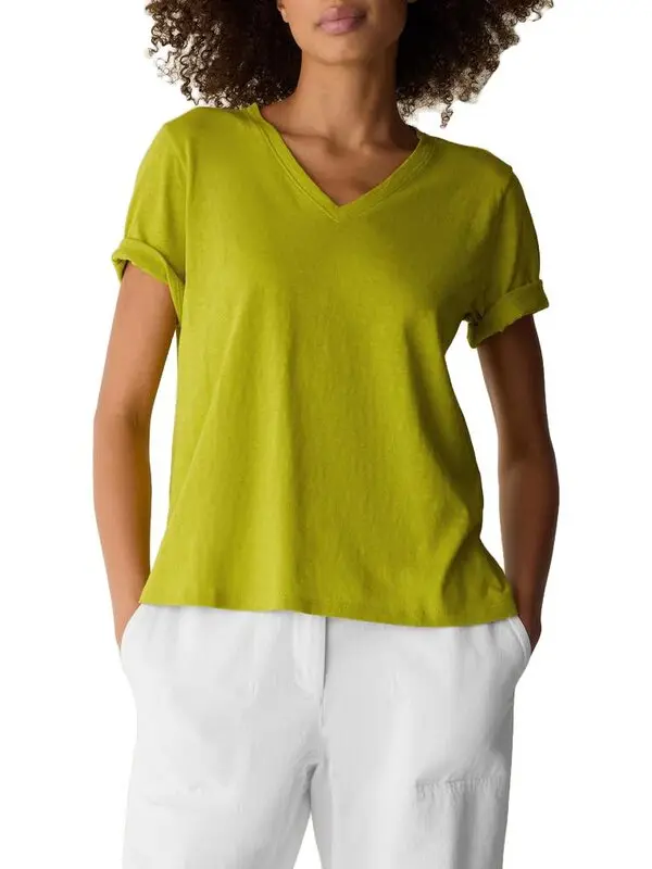 Eileen Fisher Easy V-neck Organic Cotton T-shirt - Citron