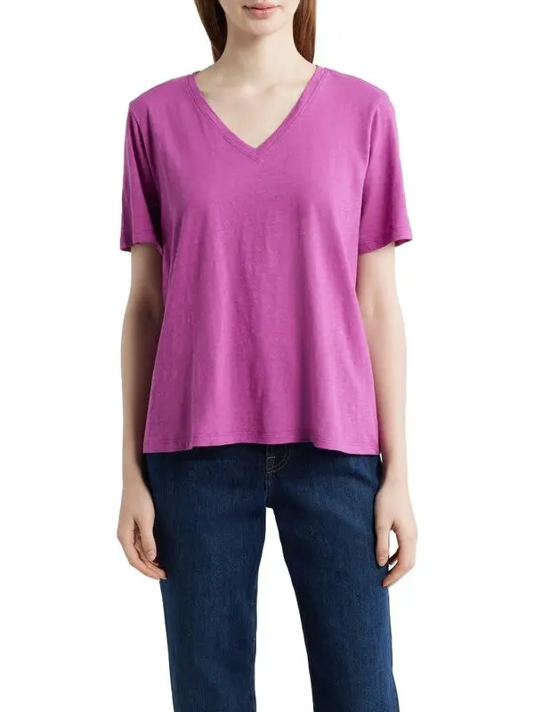 Eileen Fisher Easy V-neck Organic Cotton T-shirt - Grape