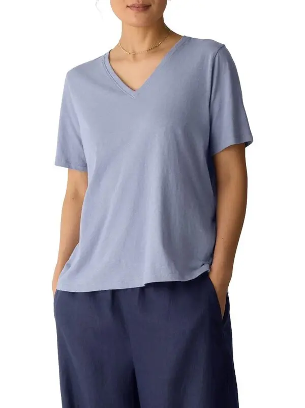 Eileen Fisher Easy V-neck Organic Cotton T-shirt - Haze