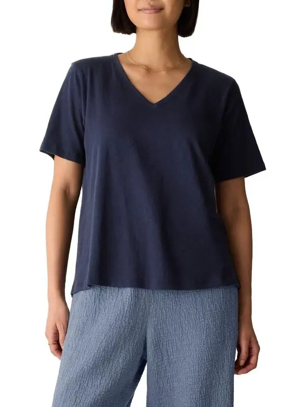 Eileen Fisher Easy V-neck Organic Cotton T-shirt - Ink