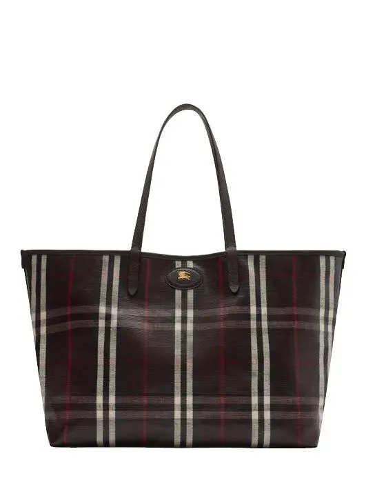 Burberry Highlands Check Coated Canvas Tote - Mahogany