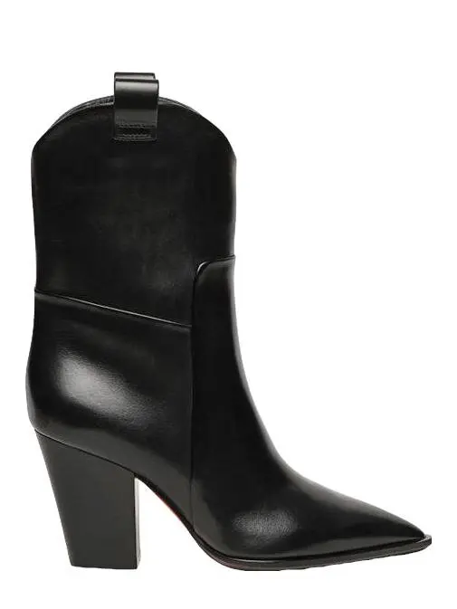 Santoni Leather Texan Ankle Boots - Black