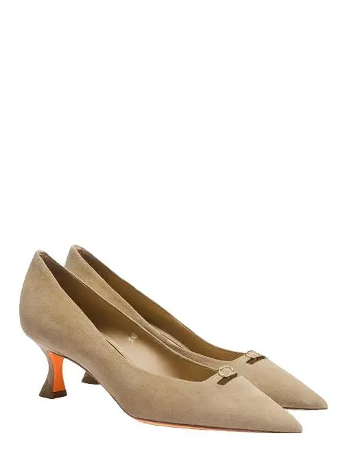 Santoni Suede Mid-heel Pump - Natural