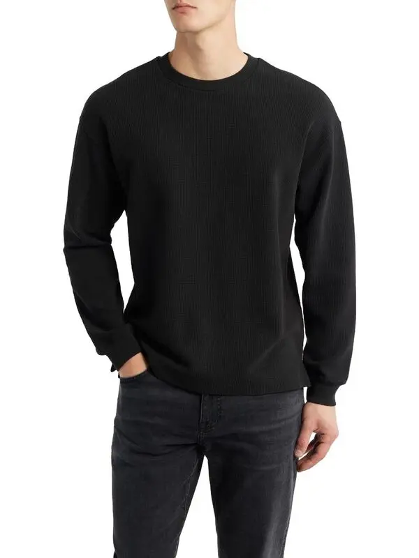 FRAME Long Sleeve Waffle Stitch T-shirt - Black