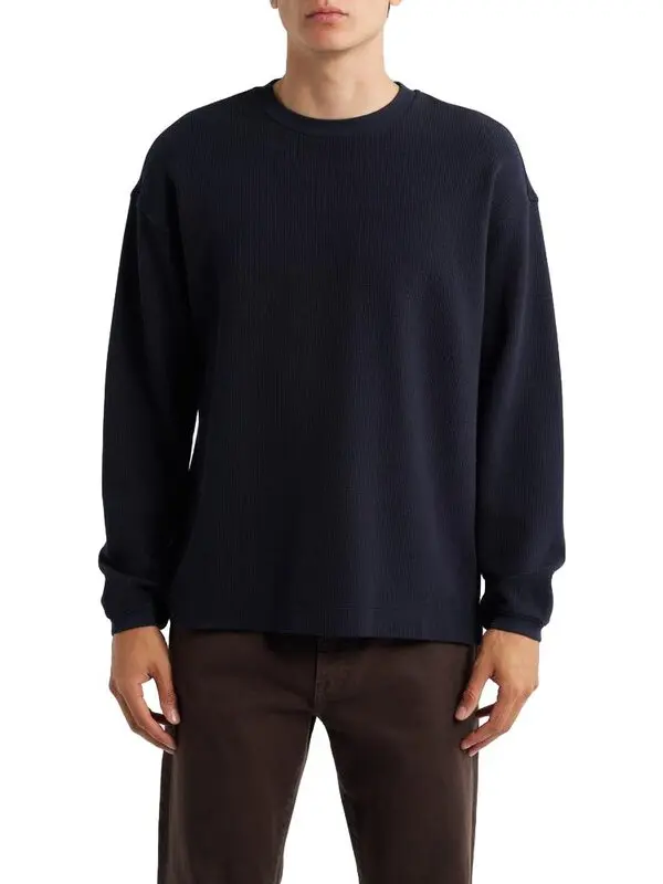 FRAME Long Sleeve Waffle Stitch T-shirt - Dark Navy