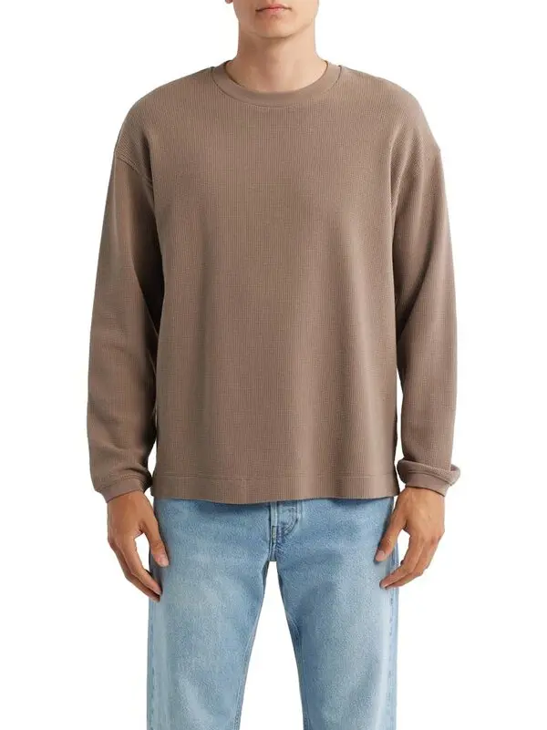 FRAME Long Sleeve Waffle Stitch T-shirt - Latte Brown