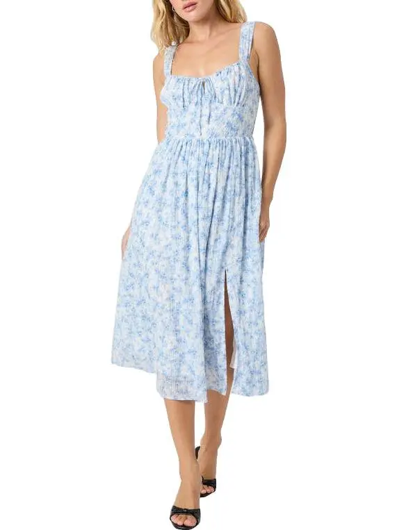 ALL IN FAVOR Floral Print Sleeveless Midi Dress - Cream Blue Floral