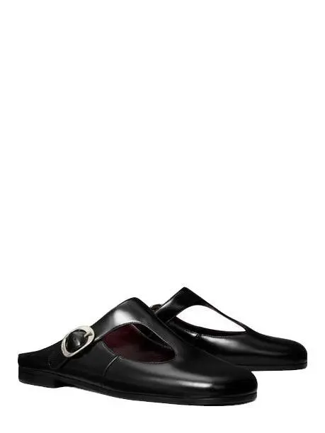 Tory Burch Violet T-strap Leather Mules - Perfect Black