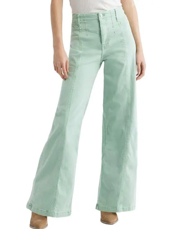 Free People Libre Front Yoke Wide Leg Jeans - Cameo Green