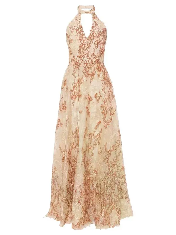 SAIID KOBEISY Embroidered Halterneck Gown - Neutrals