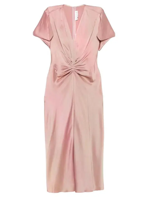 Victoria Beckham V-neck Draped Midi Dress - Pink