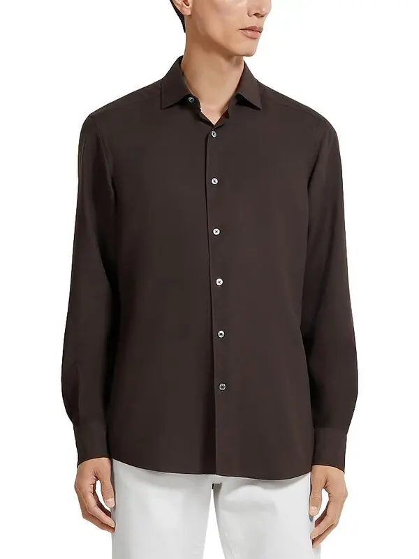Zegna Cashco Regular Fit Shirt - Dark Brown