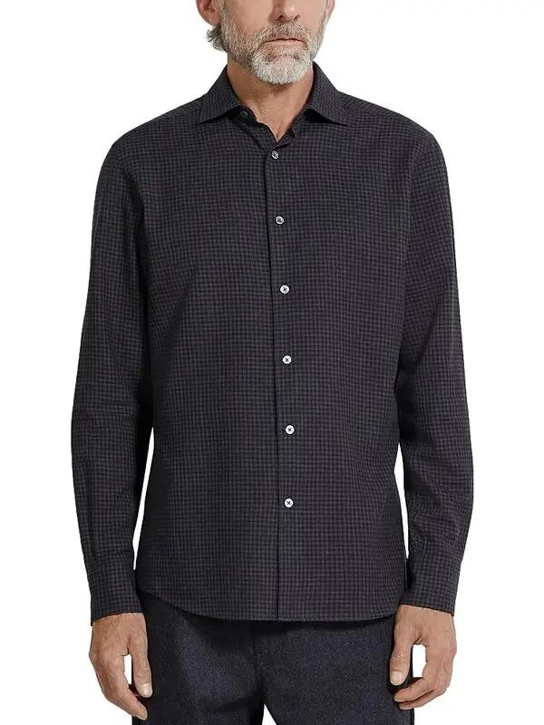 Zegna Cashco Regular Fit Shirt - Dark Green/black