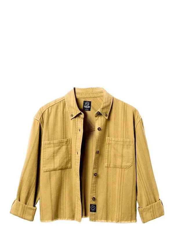 Junk Food Clothing Tonal Stripe Flannel Crop Shirt - Butternut