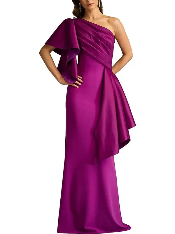 Tadashi Shoji Santa Fe Draped Flounce Gown - Pink