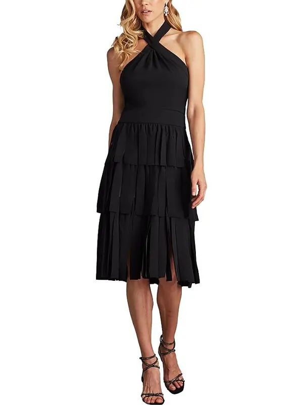 Tadashi Shoji Darla Fringe Halter Dress - Black