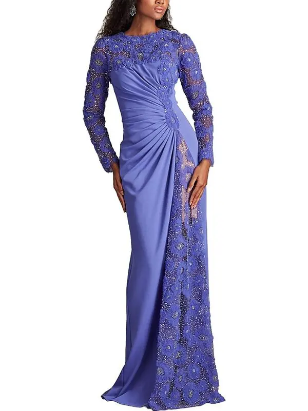 Tadashi Shoji Sagamore Ribbon Flower Embellished Gown - Purple