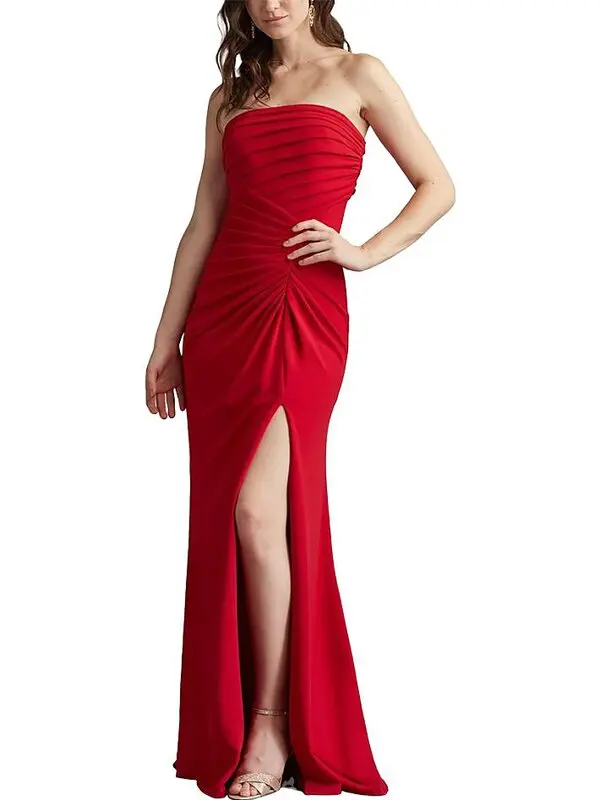 Tadashi Shoji Dorsett Pleated Crepe Gown - Red