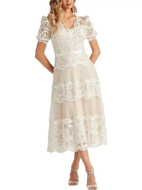 Tadashi Shoji Belline Embroidered Chiffon Midi Dress - Ivory