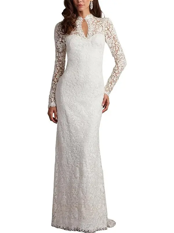 Tadashi Shoji Heiss Embroidered Illusion Gown - Ivory